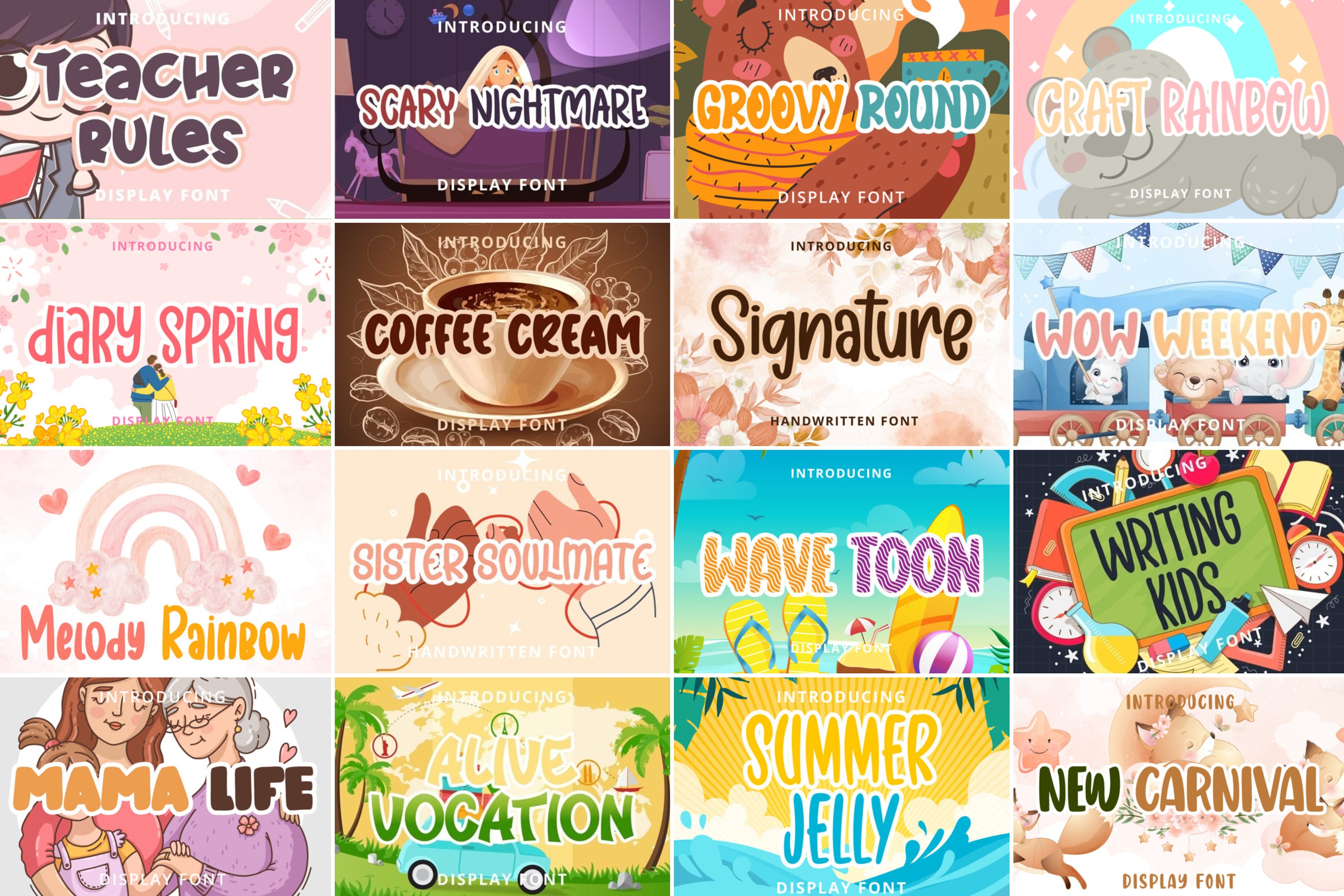 64+ Mega Cute Font Collection Bundle, Fonts Bundle Collection With ...