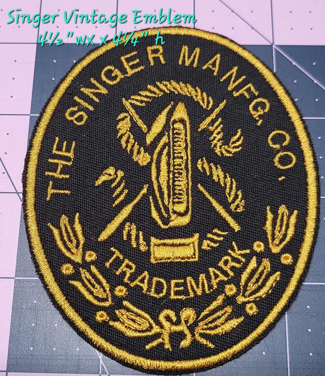 Patch: Emblem Singer Vintage Sewing Machine Gold on Black 4.5w by 4.25h ...
