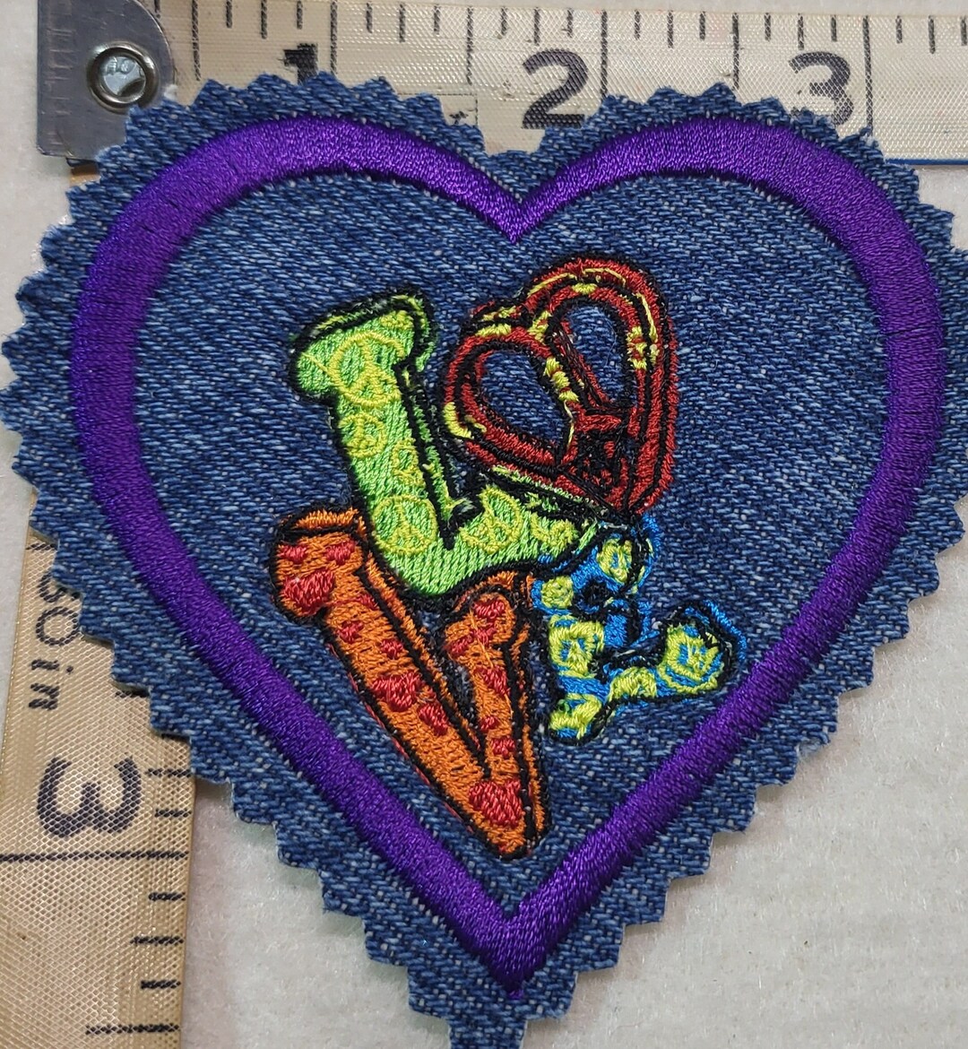 Patch: Love Graffiti Purple Heart Embroidered on Denim, Iron on or Sew ...