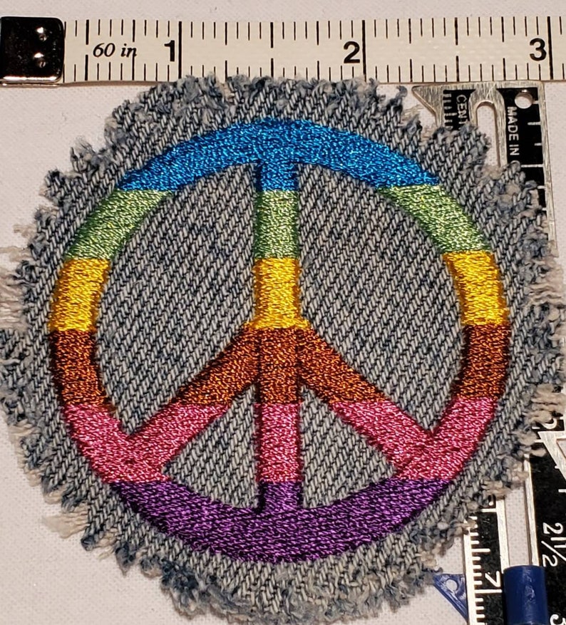 Patch: Peace Symbol Rainbow Embroidered Iron on or Sew on Patch Hand ...
