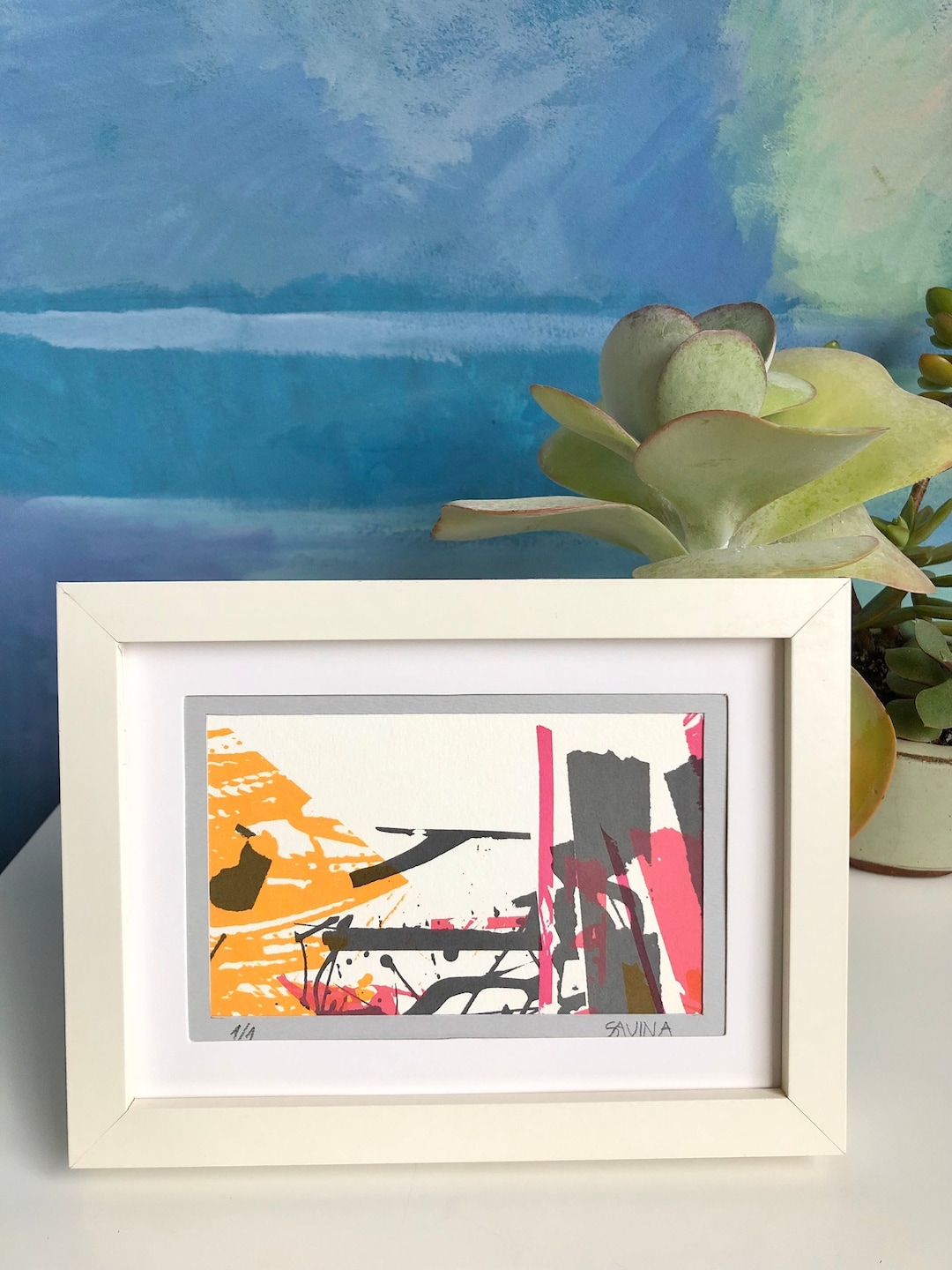 Contemporary Small Serigraphy dock of Light, 15x10cm, Handmade ...