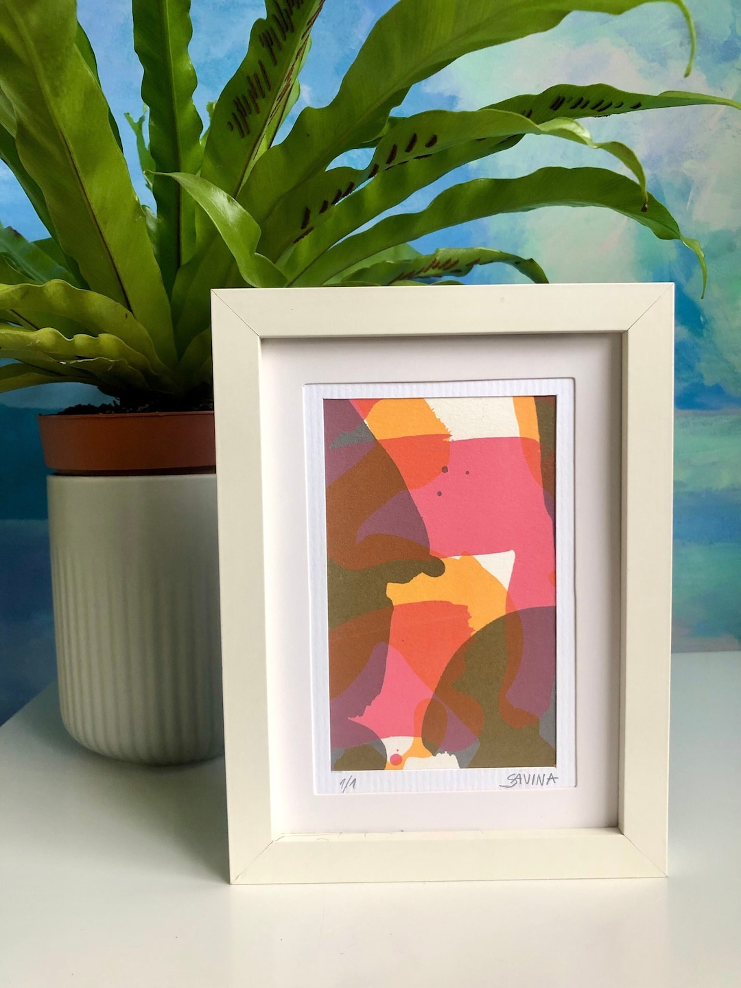 Contemporary Small Serigraphy "sunlight", 10x15cm, Handmade Screenprint ...