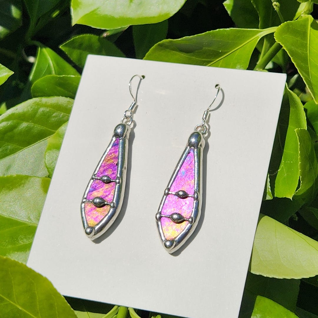 Handmade Stained Glass Earrings: Iridescent Dangle Jewelry - Etsy