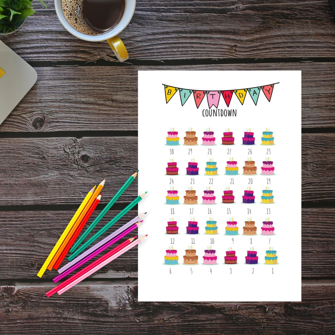 Birthday Countdown With Cakes Printable Digital Item - Etsy UK