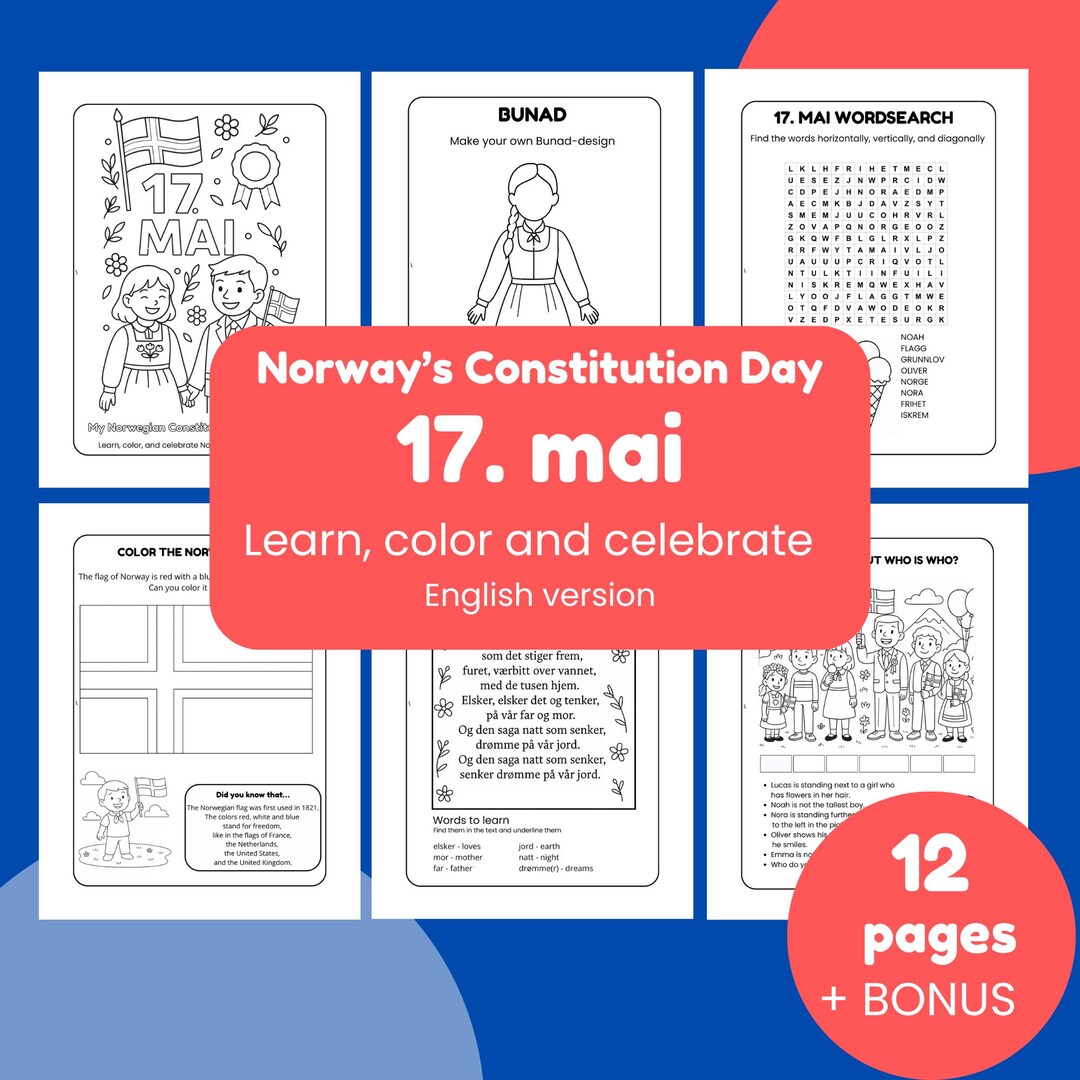 Norwegian Constitution Day Activity Book for Kids | 17th of May ...