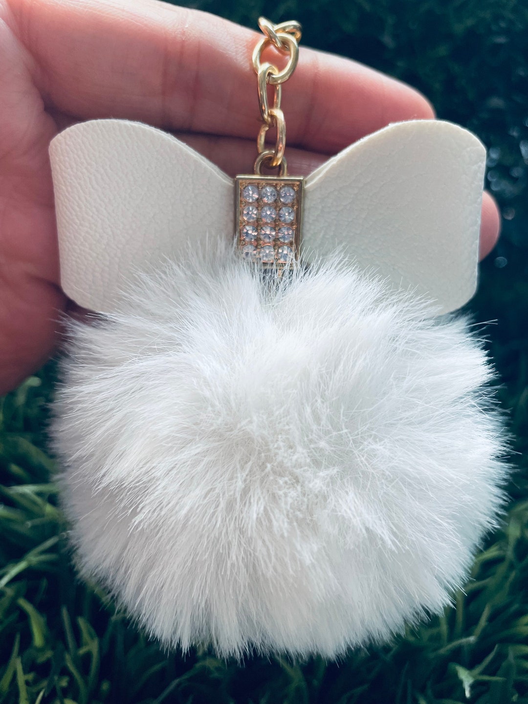 White Fluffy Keychain - Etsy