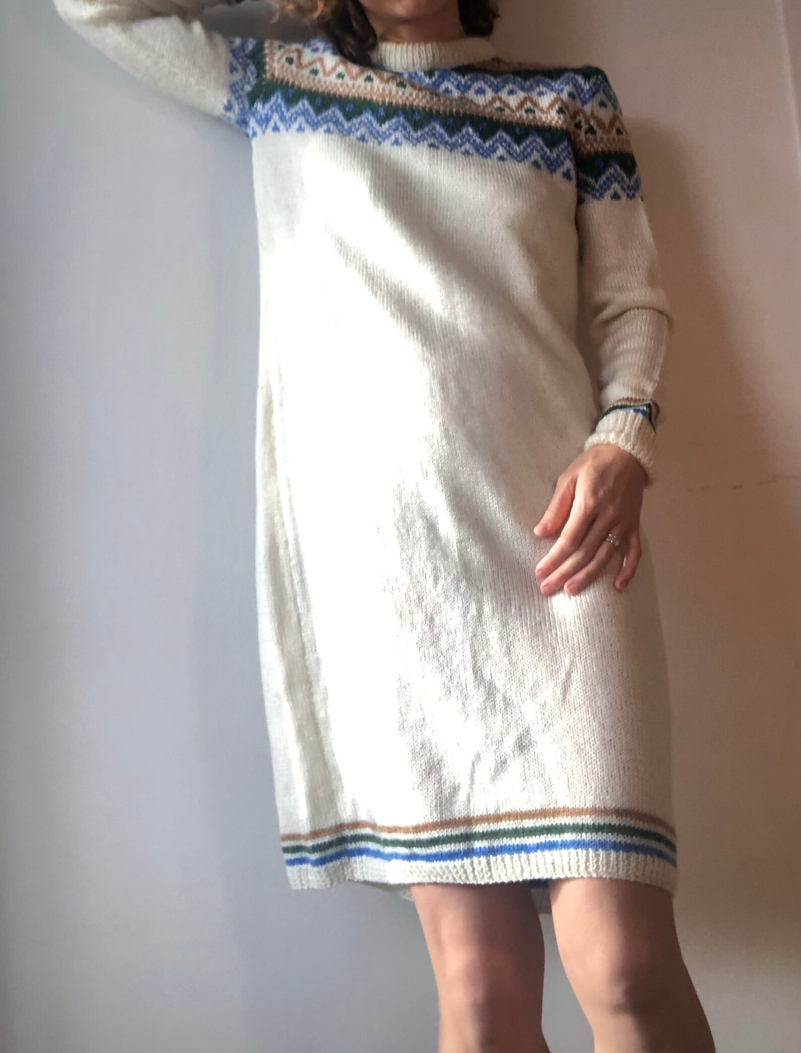 New Handknit Vintage Pure Wool Fair Isle Sweaterdress, Nordic Knit ...
