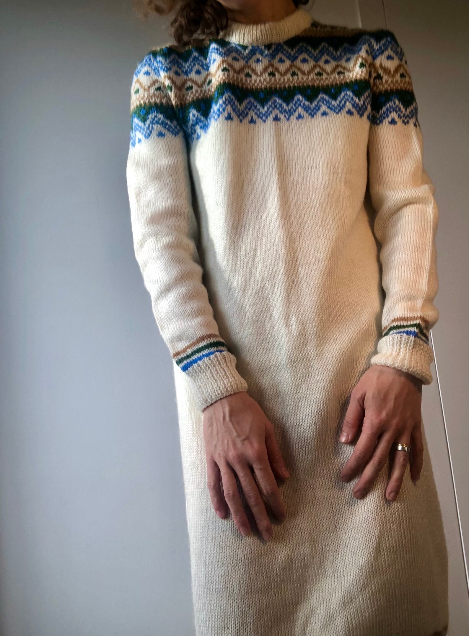 New Handknit Vintage Pure Wool Fair Isle Sweaterdress, Nordic Knit ...