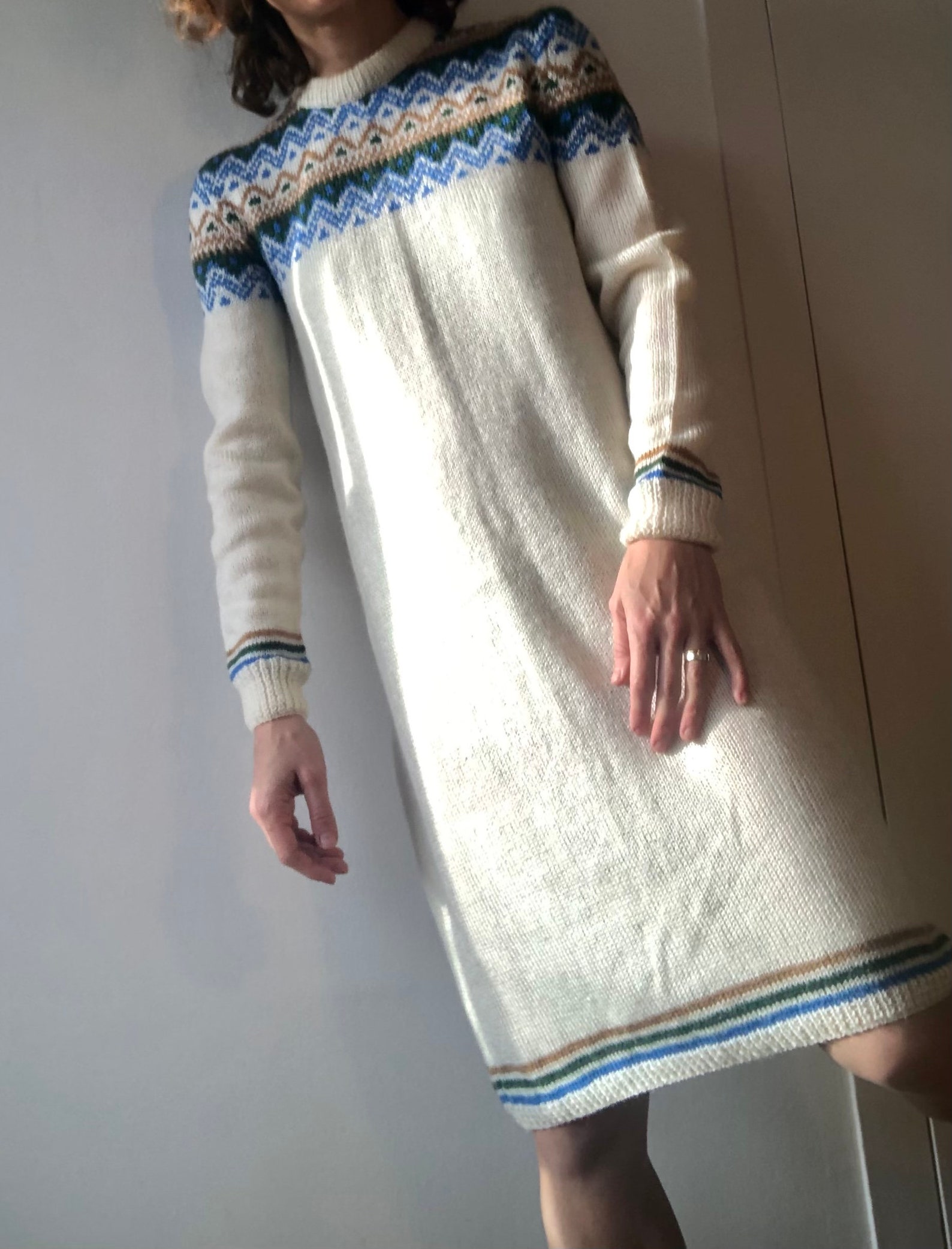 New Handknit Vintage Pure Wool Fair Isle Sweaterdress, Nordic Knit ...
