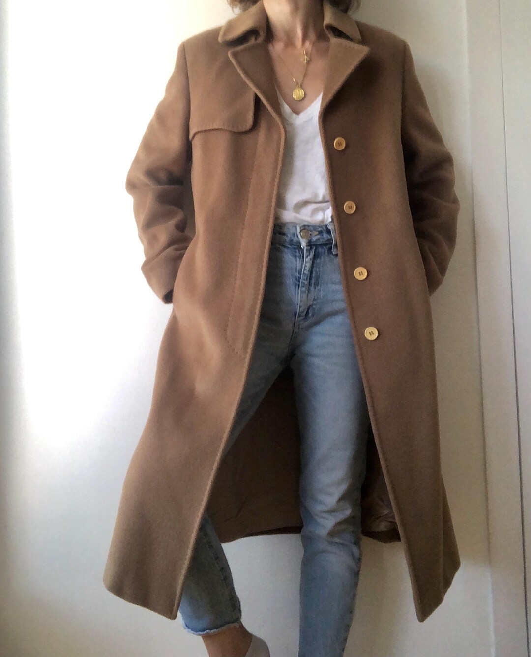 Pure Wool Vintage Oversized Tan Coat, Light Brown Coat, Oversized Coat ...