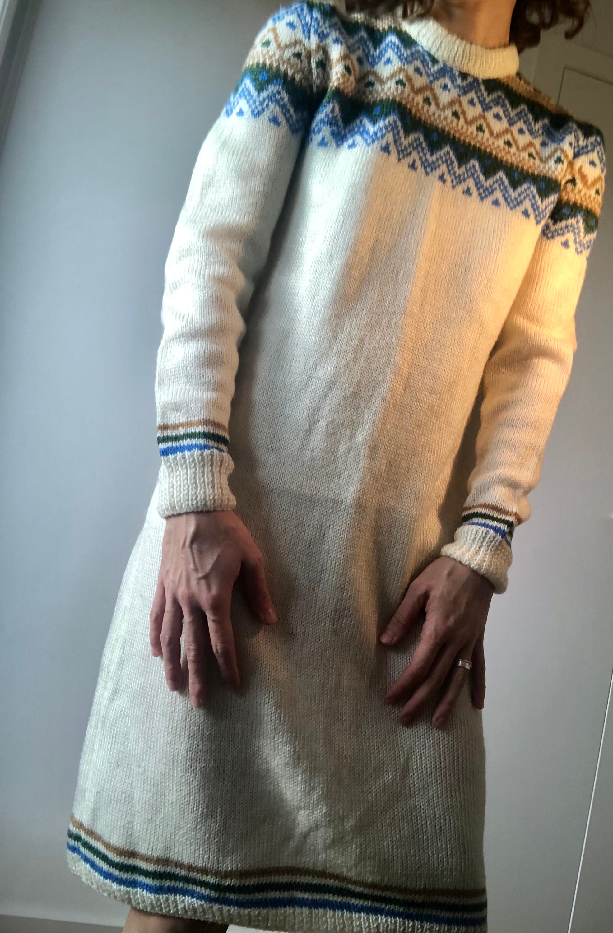 New Handknit Vintage Pure Wool Fair Isle Sweaterdress, Nordic Knit ...