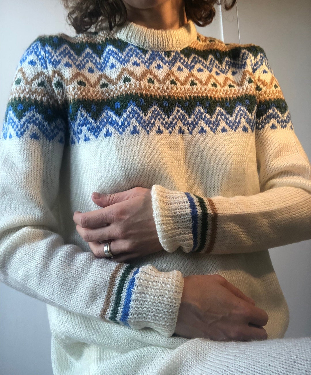 New Handknit Vintage Pure Wool Fair Isle Sweaterdress, Nordic Knit ...