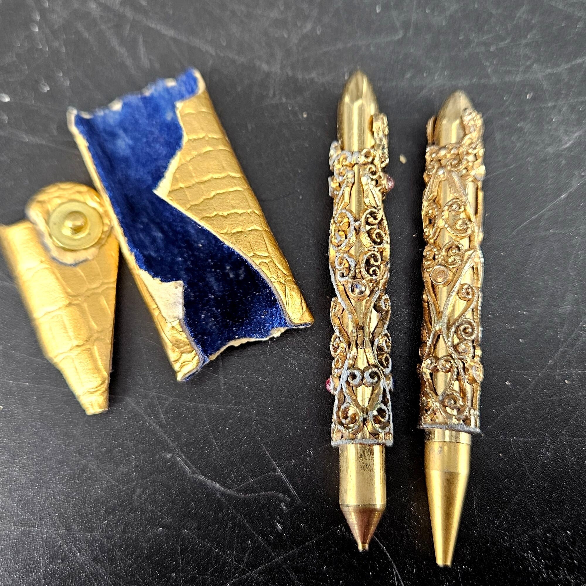 Vintage Bridge Mini Writing Pen Pencil Set Compact Jewels Gold Tone 2. ...