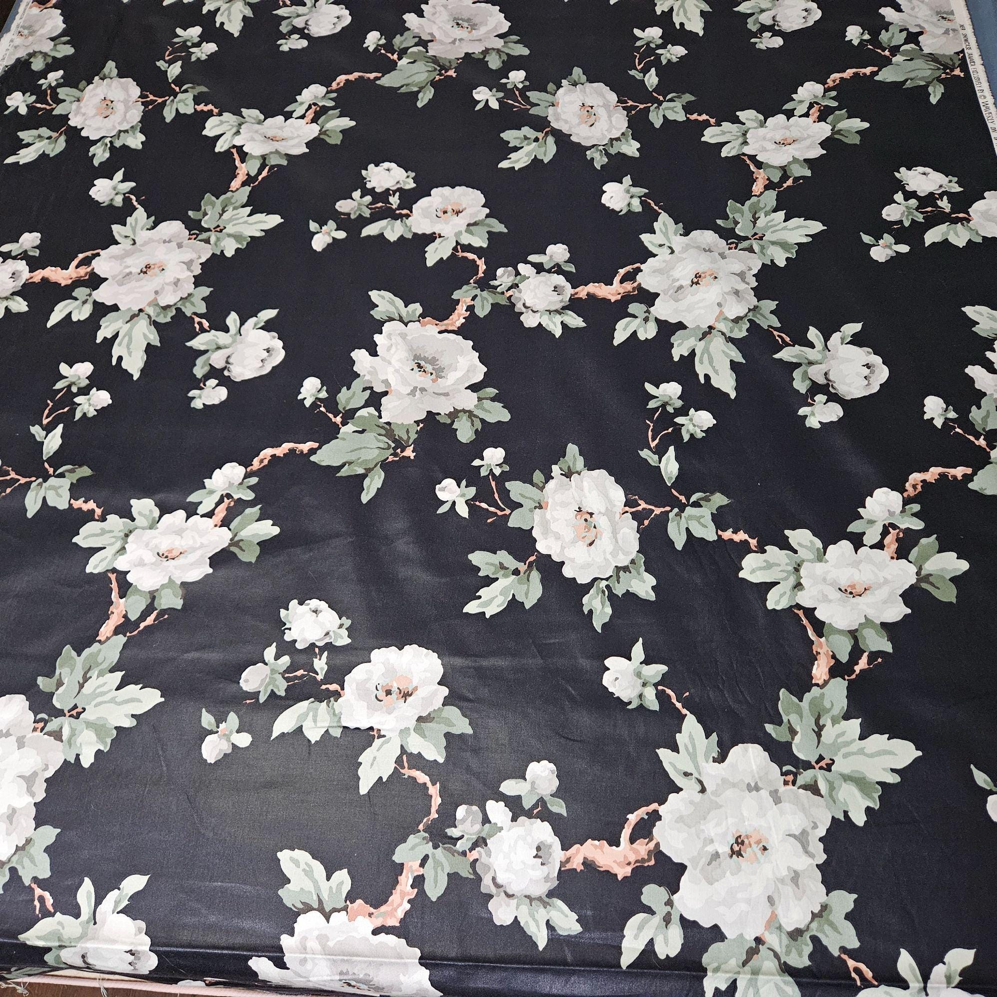 Waverly Upholstery Tapestry Fabric Material Jamaica Floral Blue White ...
