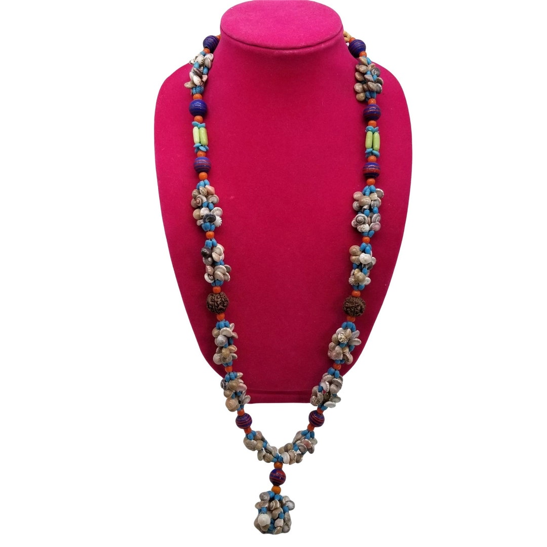 Vintage Mini Snail Shell Bead Nut Necklace Lei Luau 34" Blue Purple ...