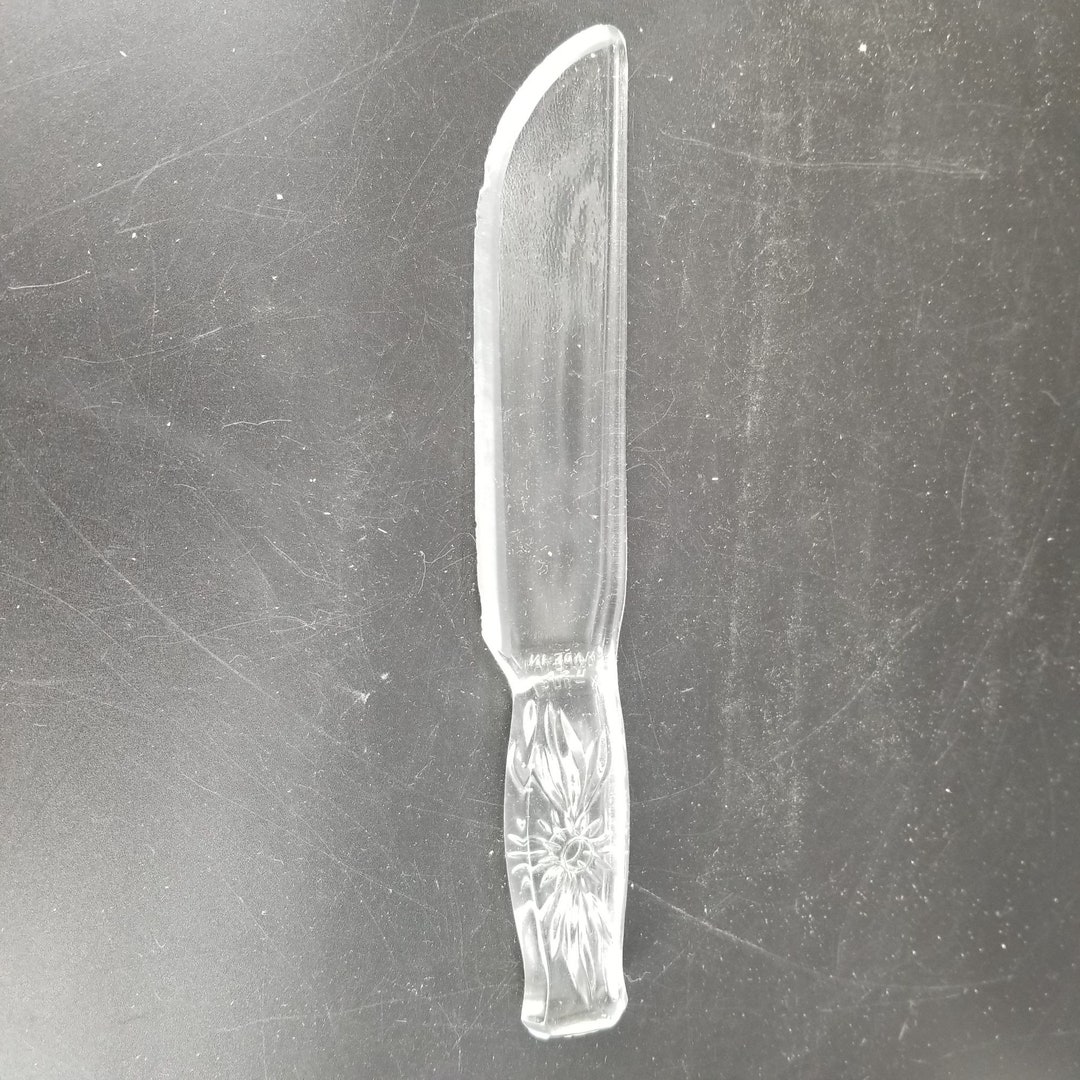 Dur-x Depression Glass Fruit Cake Bread Knife Clear Carved Flower ...