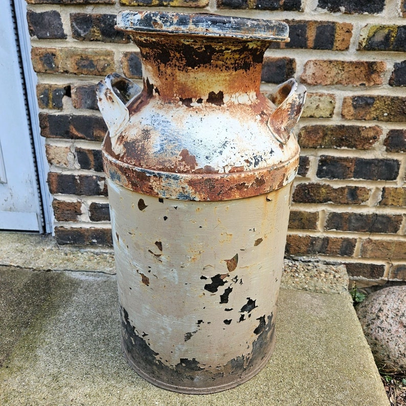 Antique Steel Dairy Milk Cream Can Pail Lid 24” Farmhouse USA Bowman - Etsy