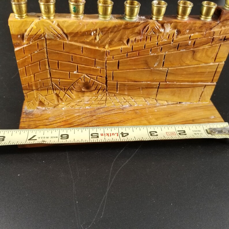 Jewish Menorah Wooden Hand Carved Wailing Wall Candle Holder Jerusalem ...
