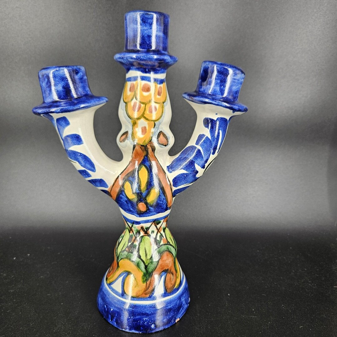 Vintage T. Ruth Talavera Pottery Candelabra 3 Arm Hand Painted Mexican ...