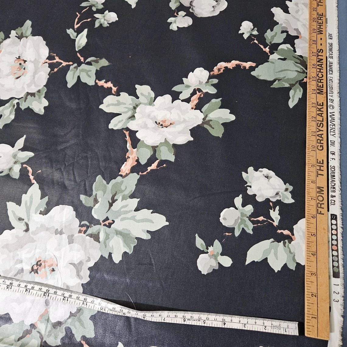 Waverly Upholstery Tapestry Fabric Material Jamaica Floral Blue White ...
