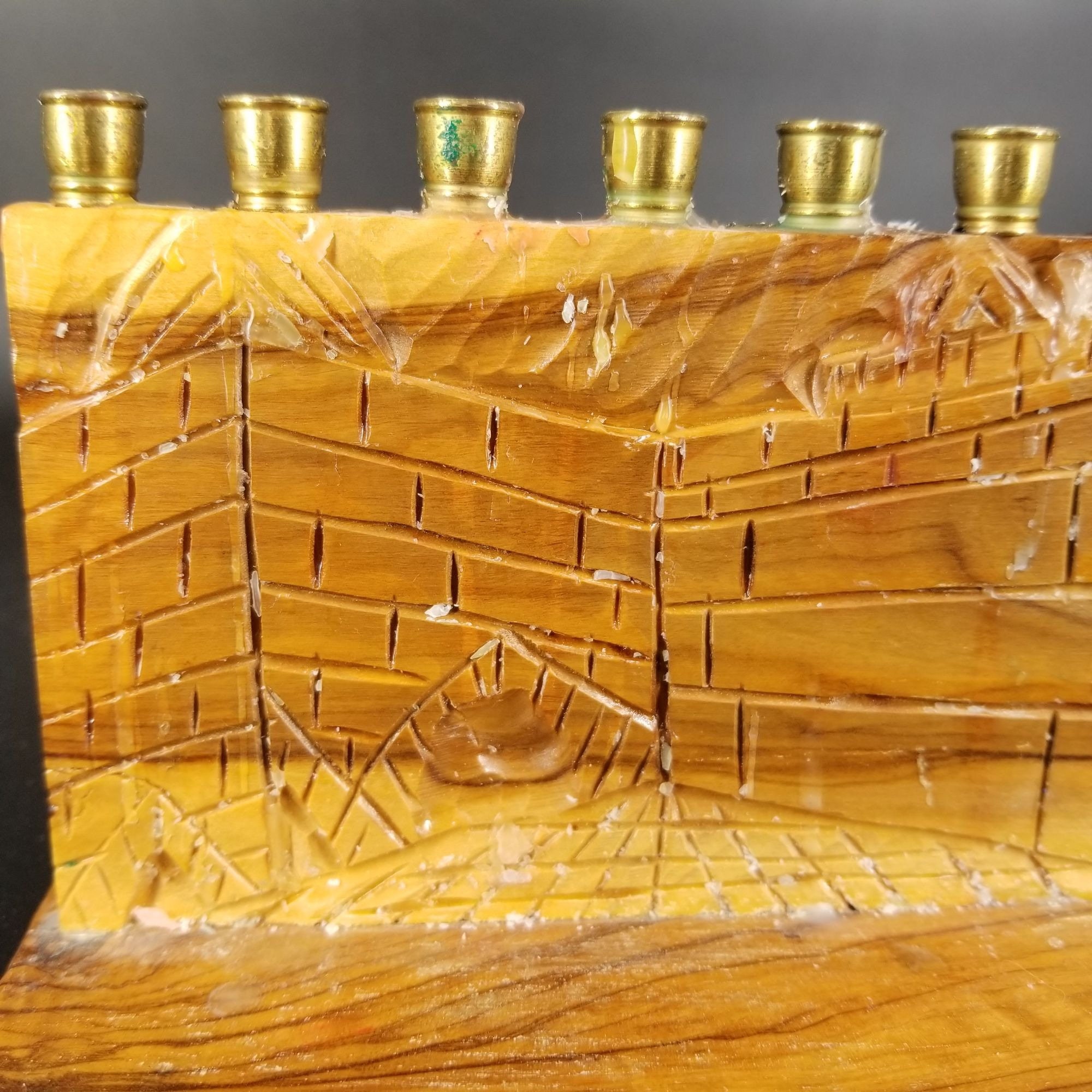 Jewish Menorah Wooden Hand Carved Wailing Wall Candle Holder Jerusalem ...