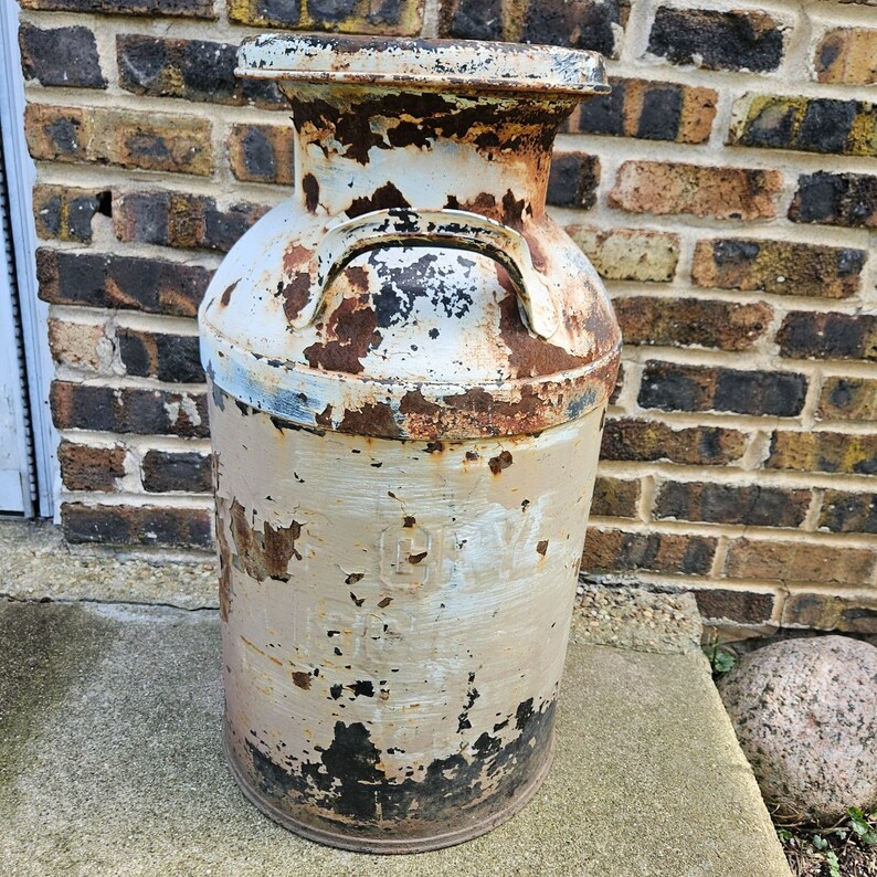 Antique Steel Dairy Milk Cream Can Pail Lid 24” Farmhouse USA Bowman - Etsy
