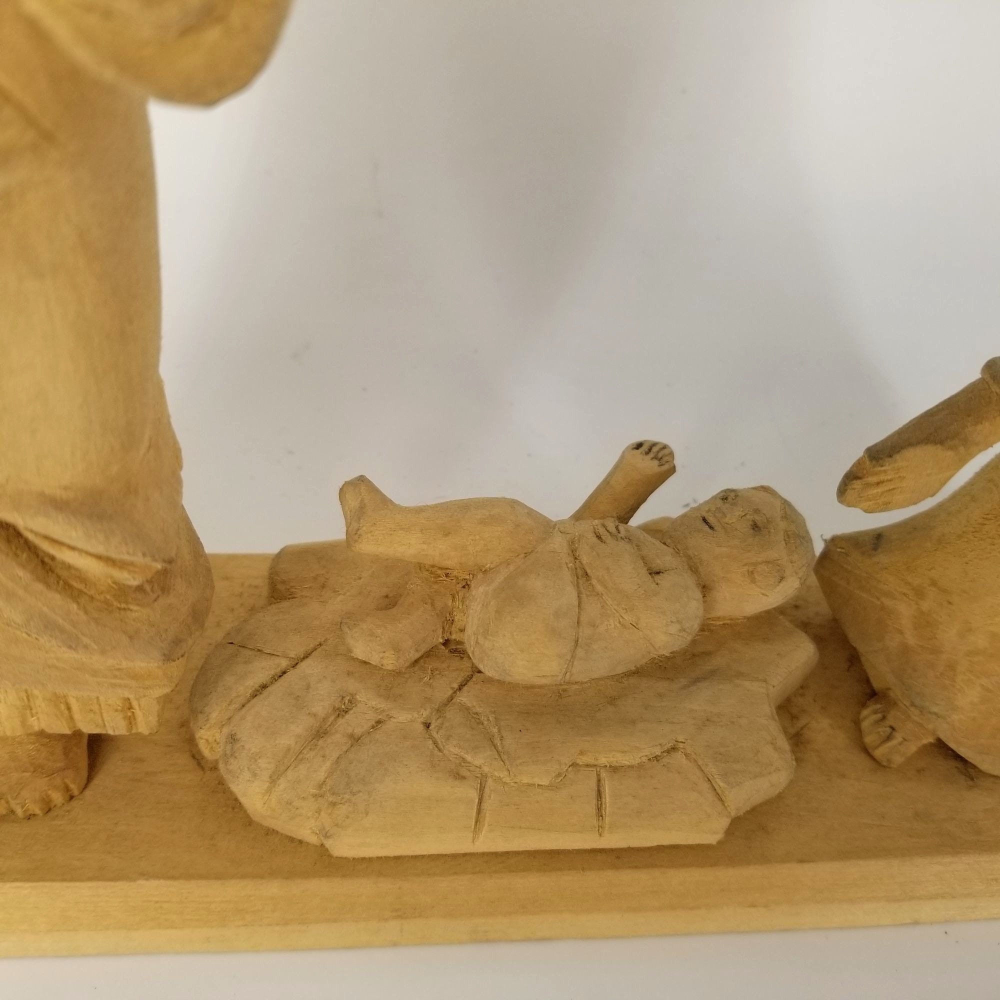 Wooden Nativity Scene Hand Carved Holy Family Farmhouse Rustic Folk Art ...