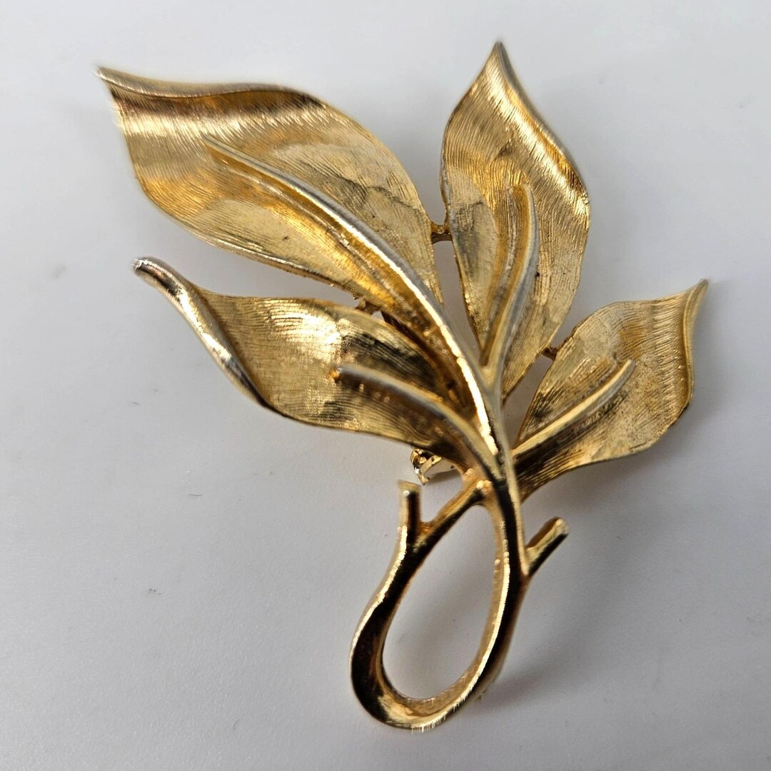 Vint Brooch Label Pin Gold Tone Leaf Leaves Brush Texture Estate Fall Autumn 2" - Etsy