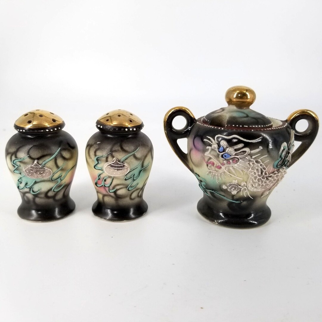 Japanese Moriage Dragon Ware Salt Pepper Sugar Bowl With Lid Mauein ...
