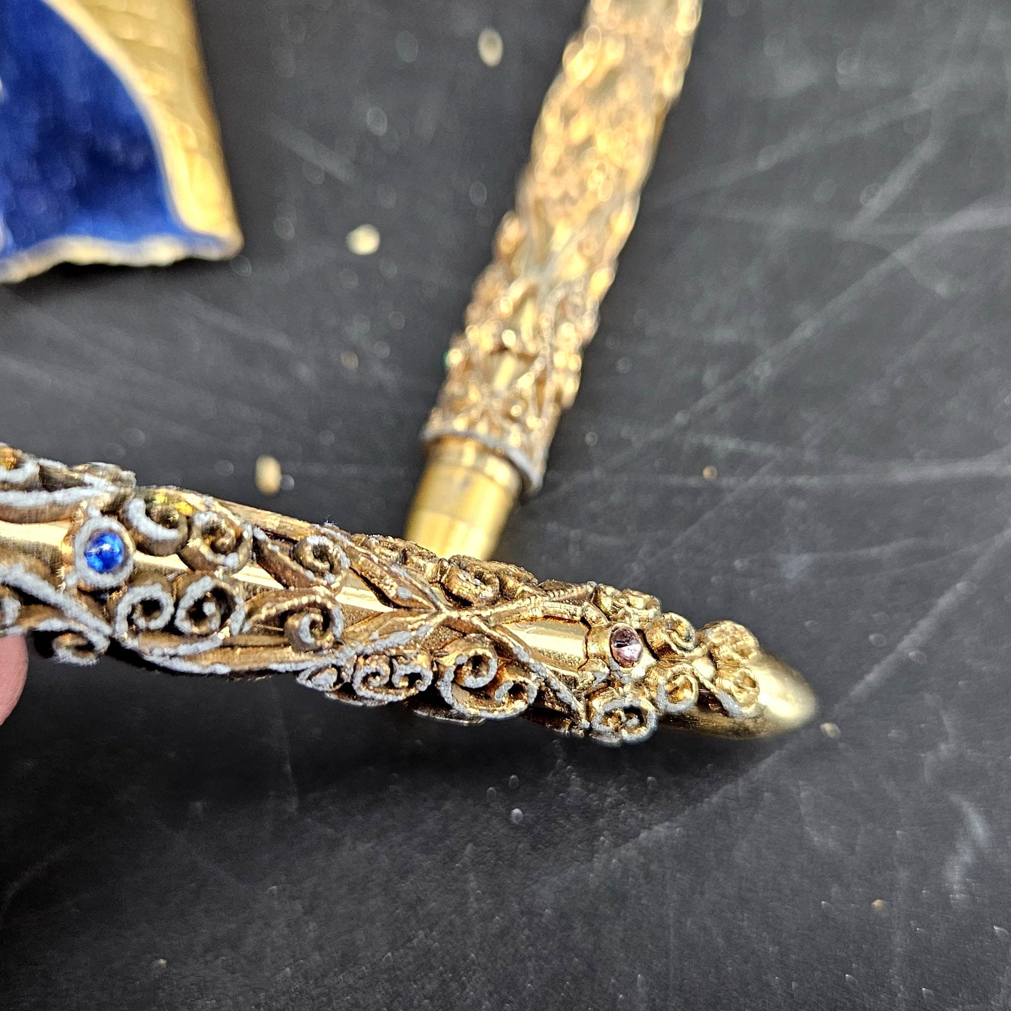 Vintage Bridge Mini Writing Pen Pencil Set Compact Jewels Gold Tone 2. ...