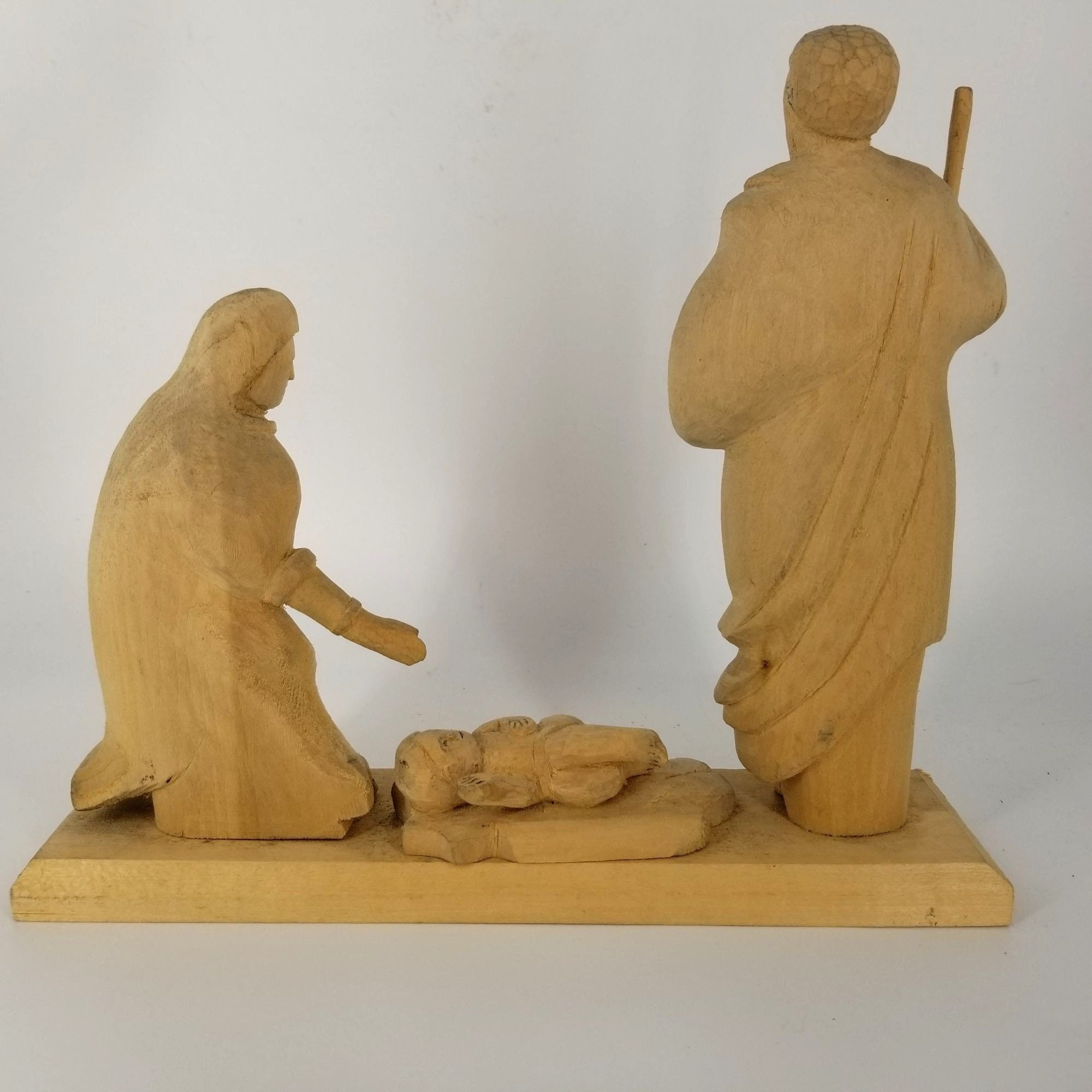 Wooden Nativity Scene Hand Carved Holy Family Farmhouse Rustic Folk Art ...