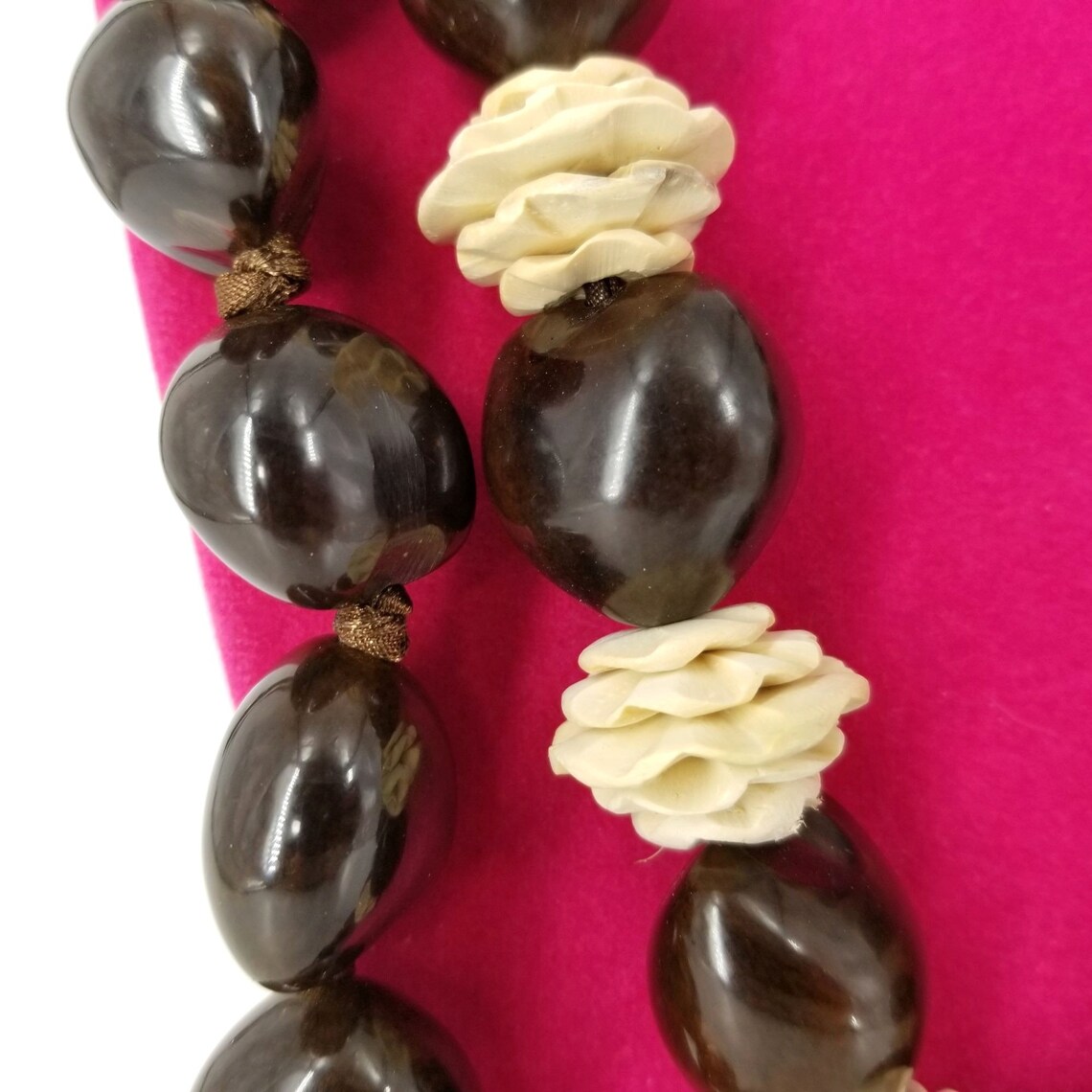 Hawaiian Glass Wood Carved Bead Nut Long Necklace Lei Set Pair 14" 16 ...