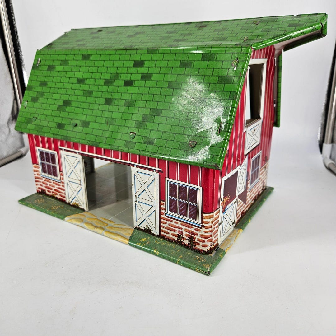 Vint 1950s Marx Barn Lazy Day Farm Steel Tin Metal Litho Toy Barnyard ...