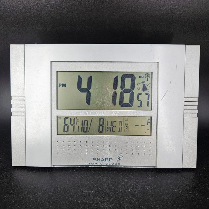 Vintage Sharp Atomic Wall Clock Digital Alarm Indoor/outdoor Temp 1999 ...