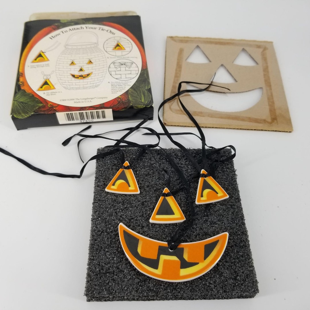 Longaberger Halloween Jack O’lantern Pumpkin Face Tie on Ribbons Basket ...