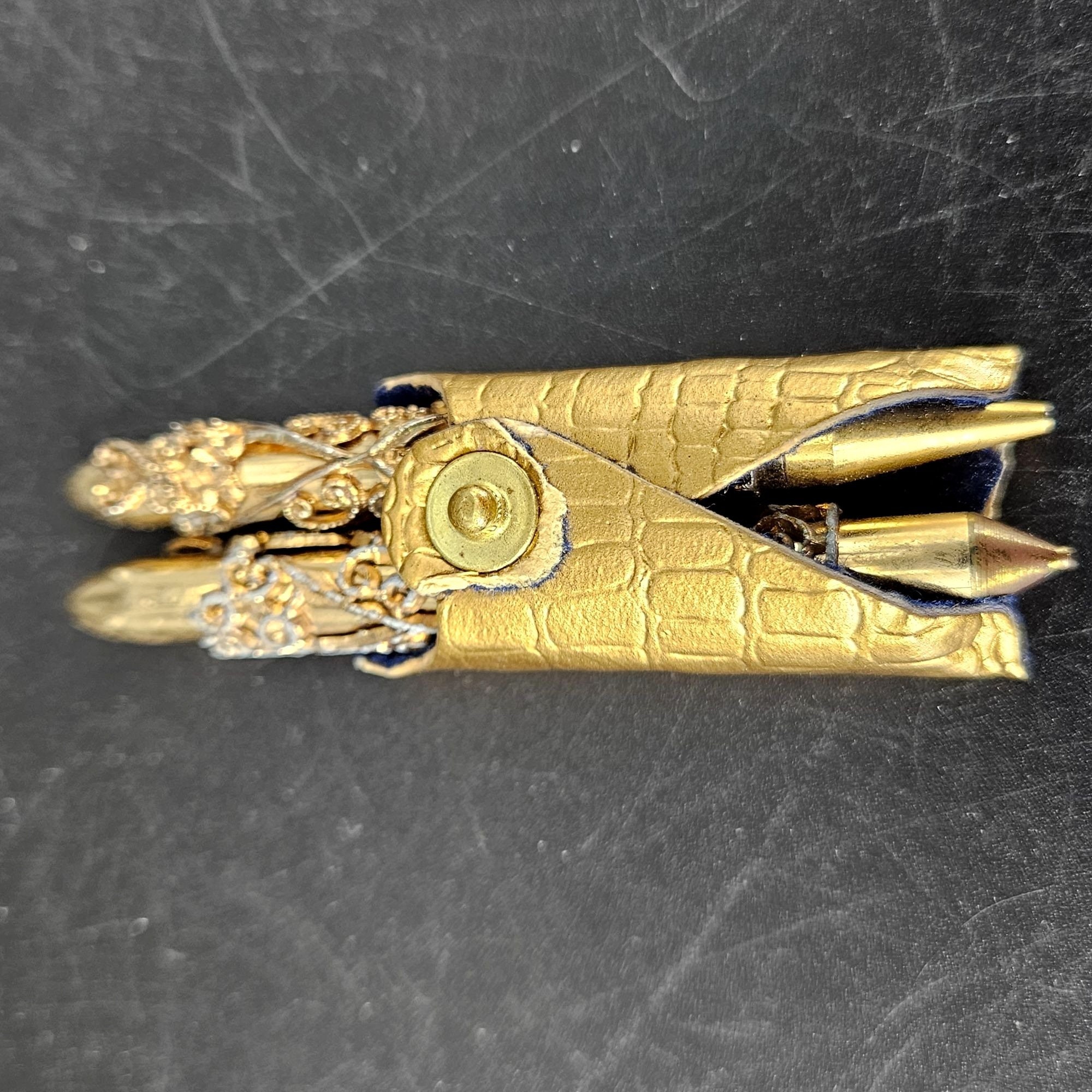 Vintage Bridge Mini Writing Pen Pencil Set Compact Jewels Gold Tone 2. ...