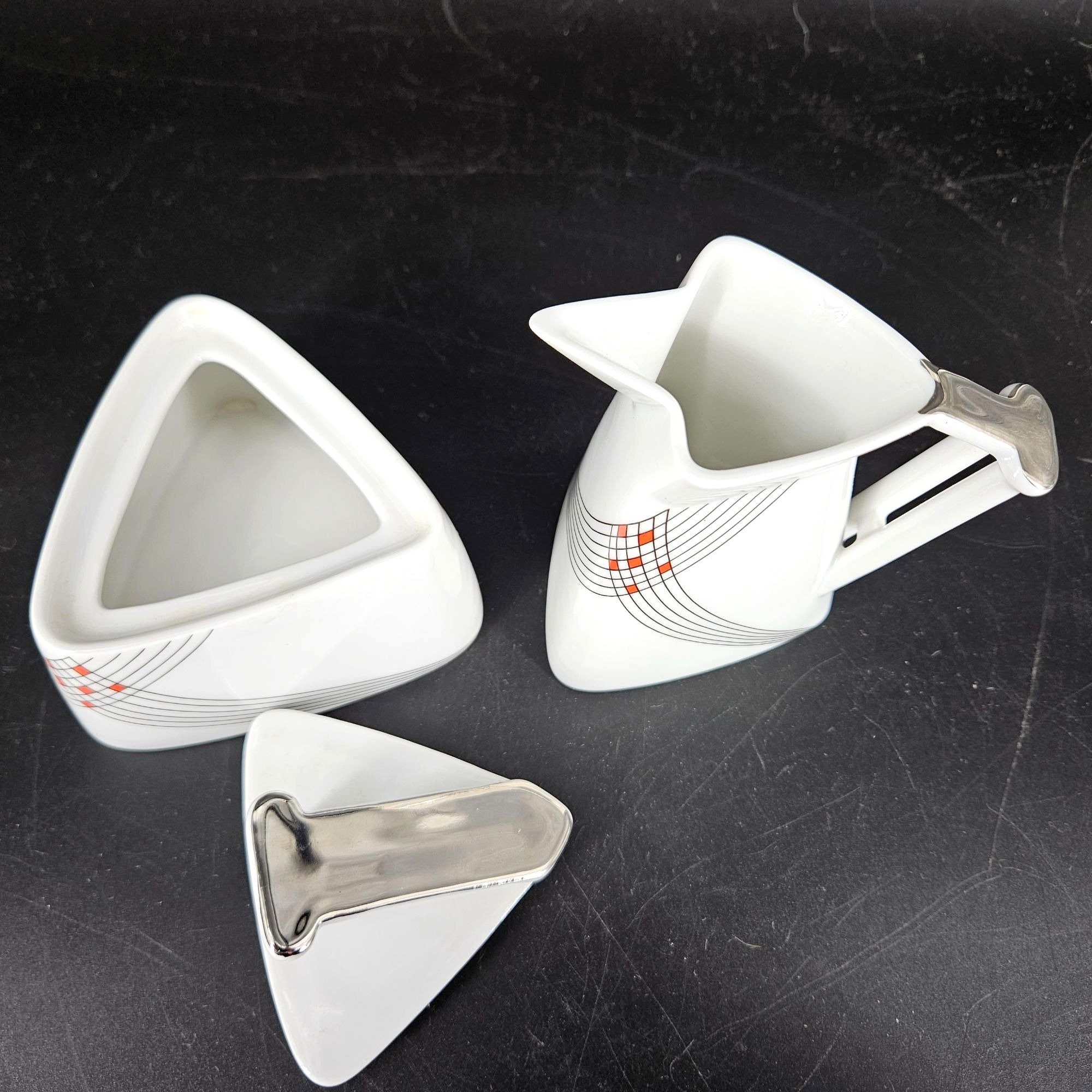 Vintage Atelier JM Lasov Delta Pyramid Czech Sugar Bowl Lid Cream Milk ...