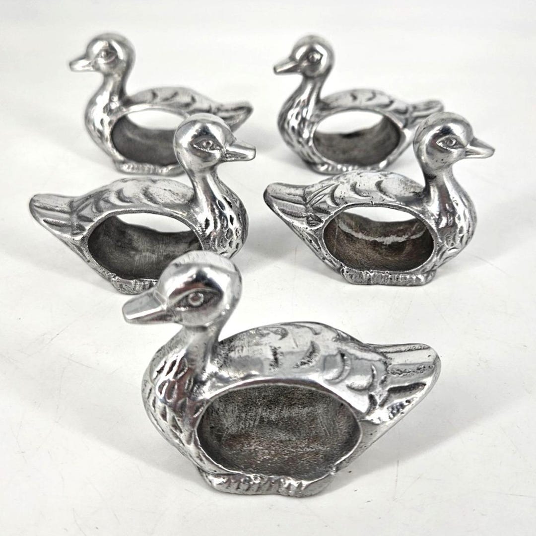 Vintage Pewter Metal Silver Napkin Rings Duck Animal Bird Ornithology ...