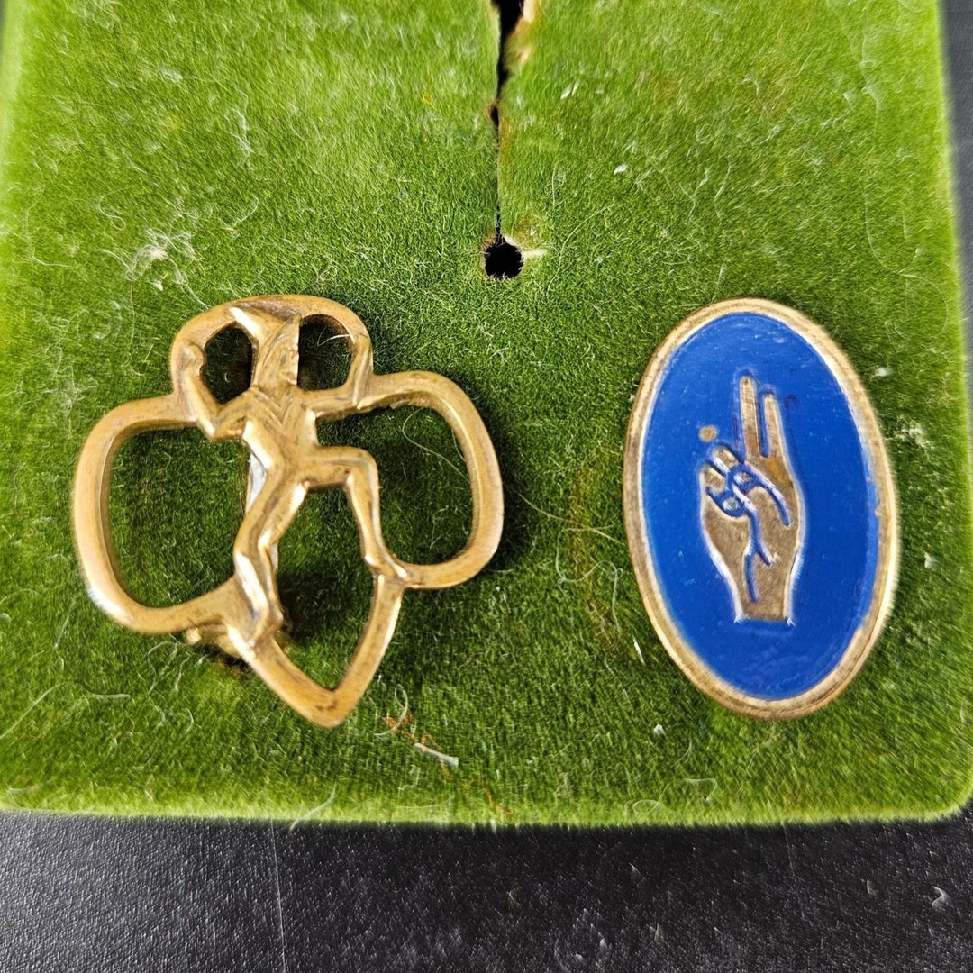 Vintage Girl Scout Brownie Salute Motto Oval Pin Brooch Lapel Set ...