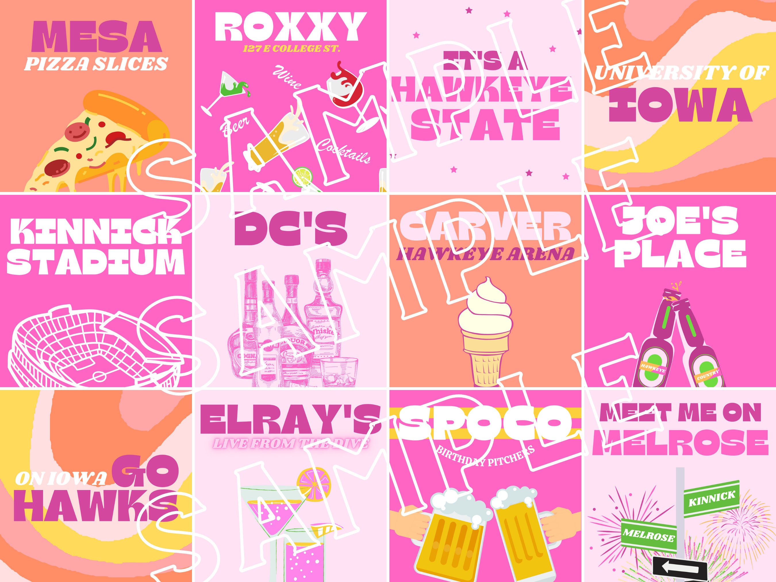 Iowa City Bar Posters Party Pack - Set of 12, DIGITAL DOWNLOAD ...