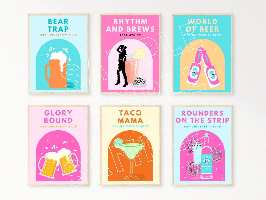 Retro University of Alabama Bar Posters Set of 6 DIGITAL - Etsy