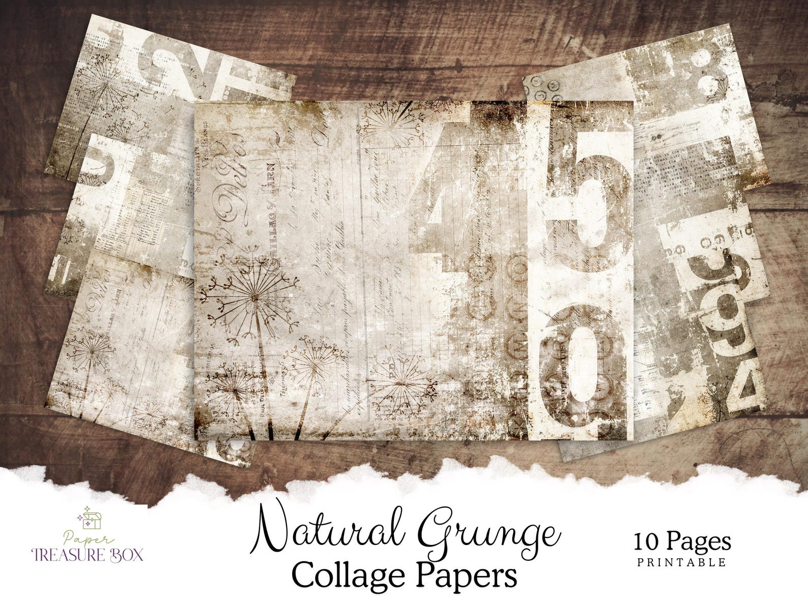 Grunge Collage Junk Journal Pages, Printable Ledgers and Neutral ...