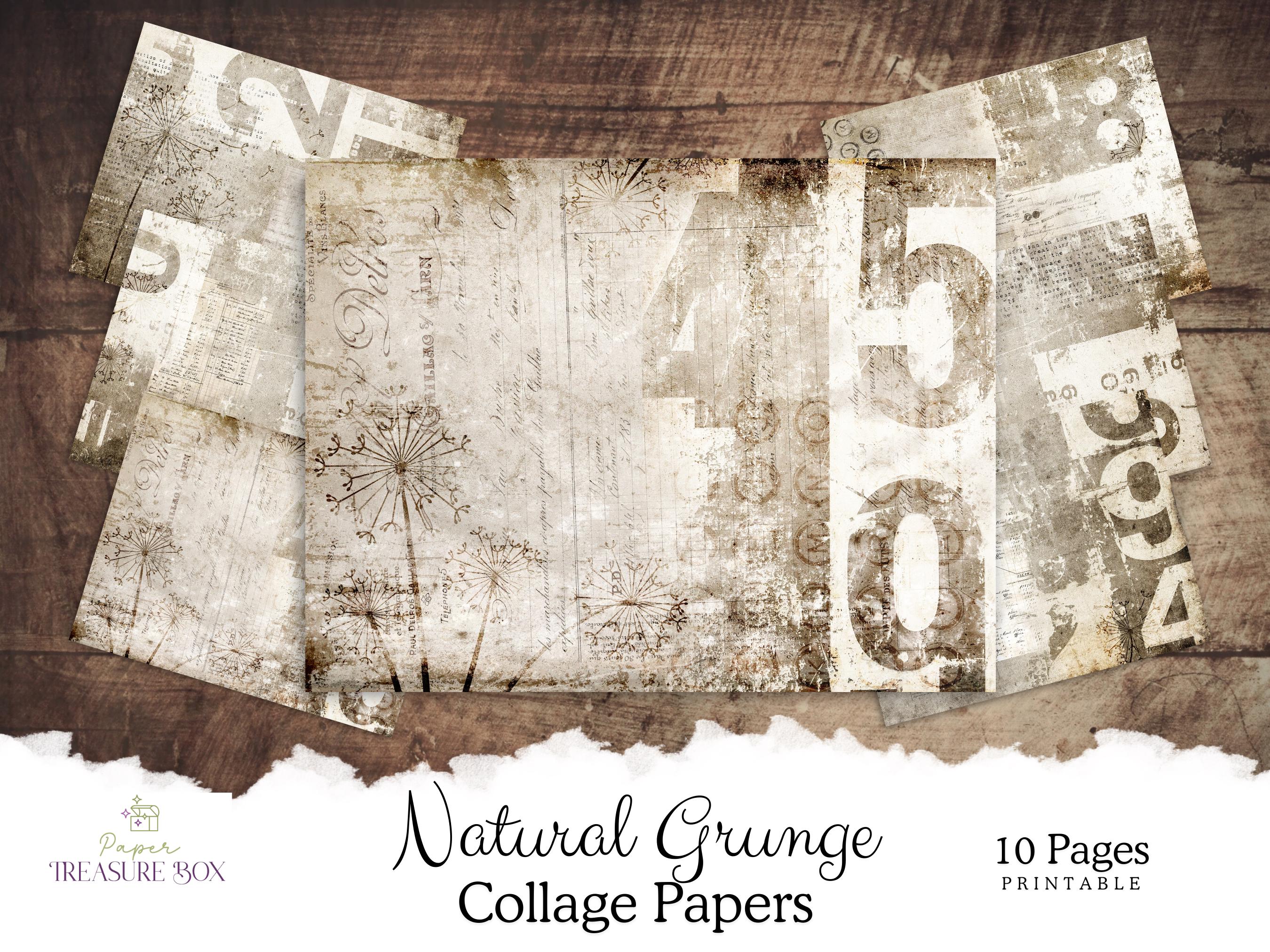 Grunge Collage Junk Journal Pages, Printable Ledgers and Neutral ...