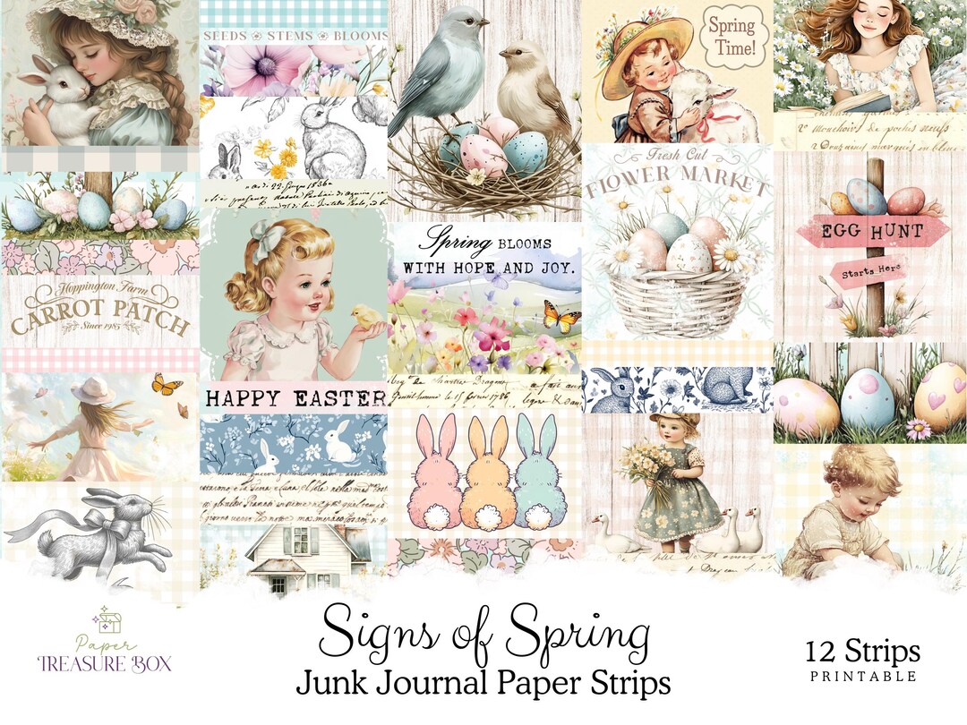 Spring and Easter Collage Strips | Vintage-inspired Paper Strips for ...