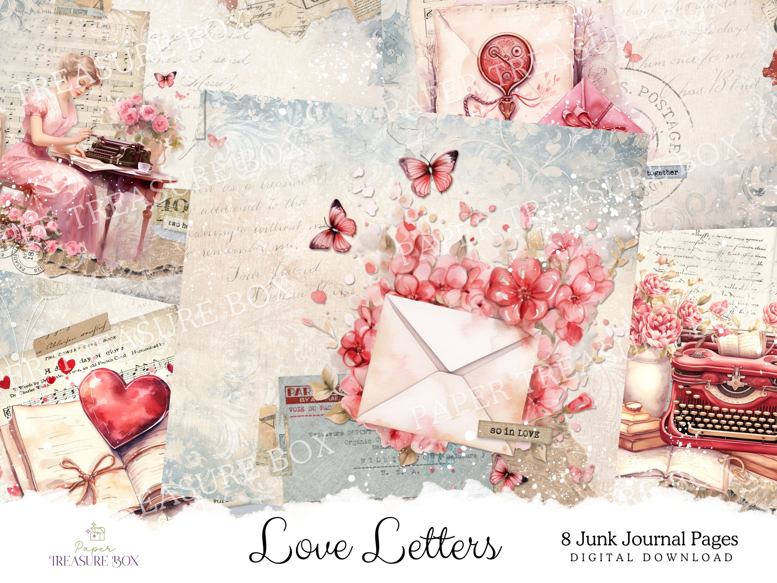 Vintage Love Letters: Printable Journal Pages, Romantic Digital Paper ...