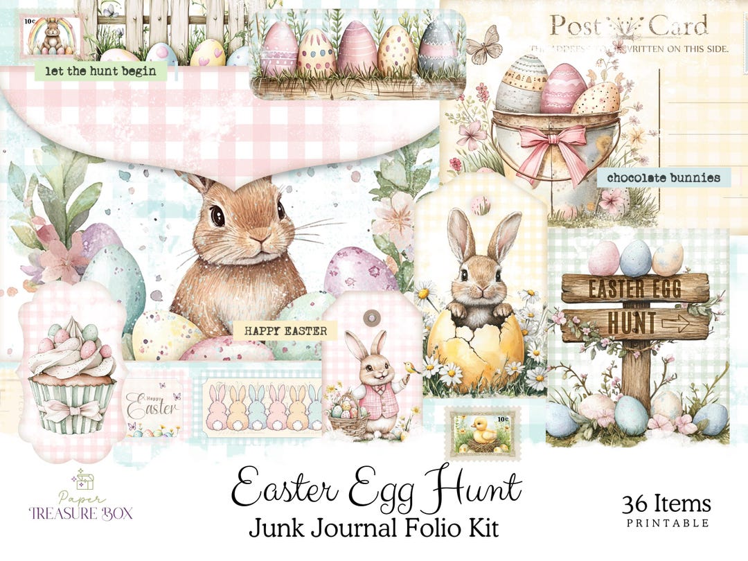 Easter Journal Folio Kit | Junk Journal Easter Bunny Ephemera | Pastel ...