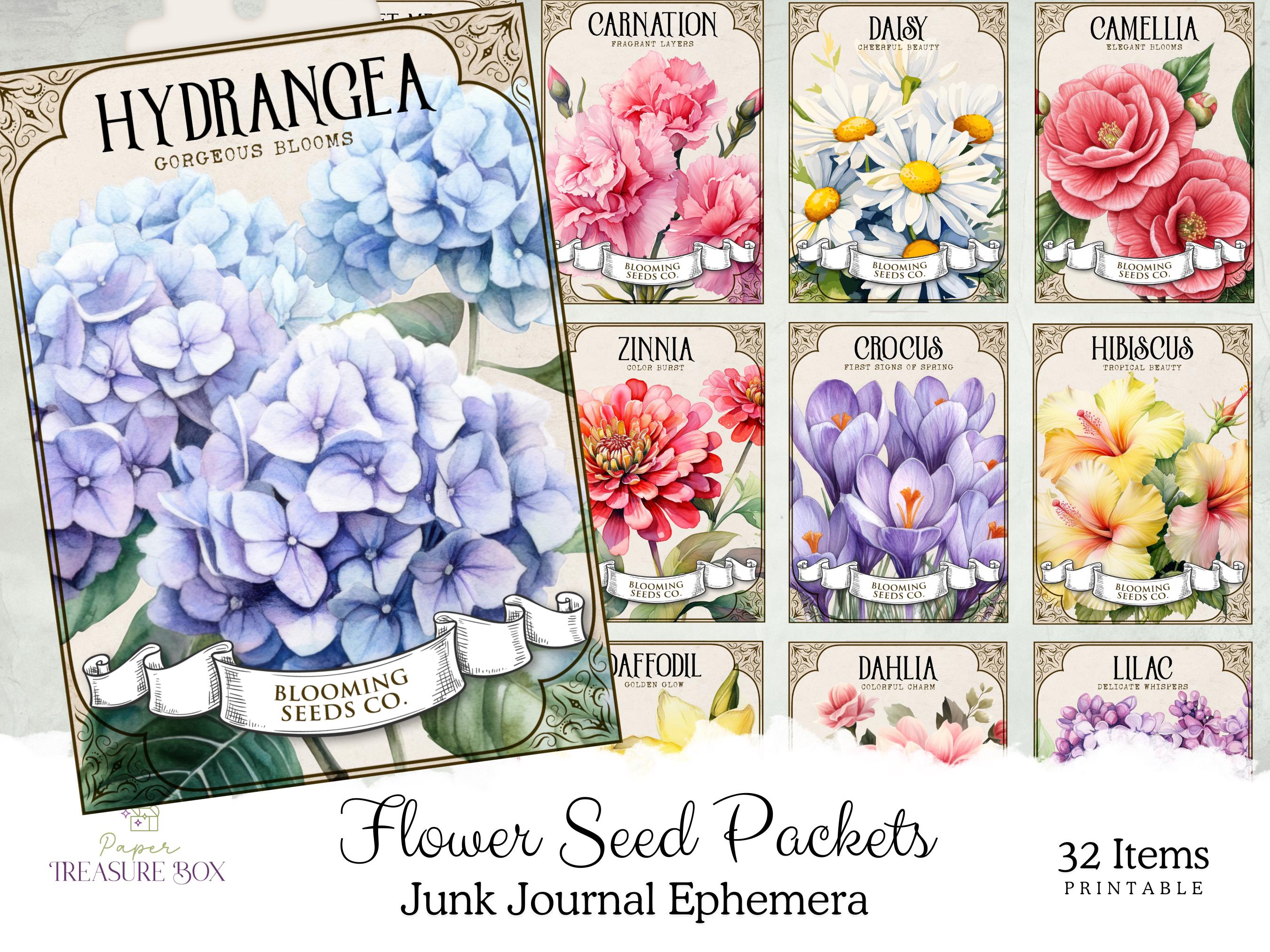 Vintage Flower Seed Packets | Printable Floral Journal Cards | Junk ...