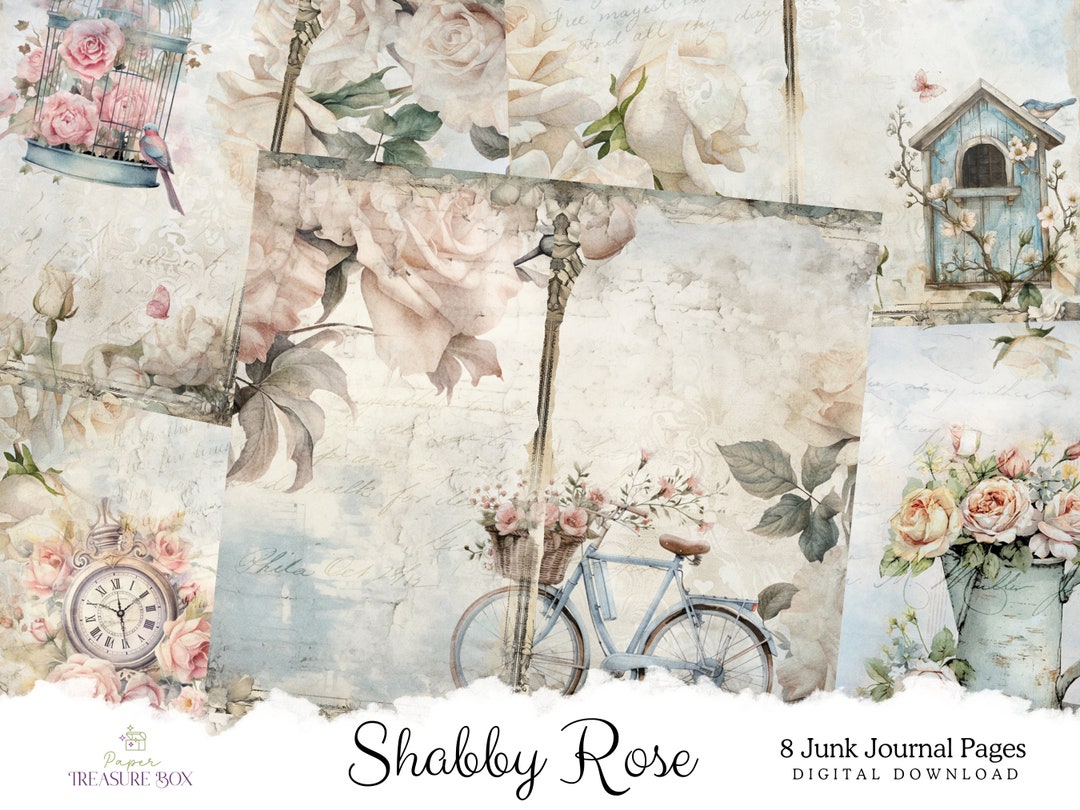 Vintage Rose Printable Papers Shabby Chic Junk Journal Pages, Craft ...