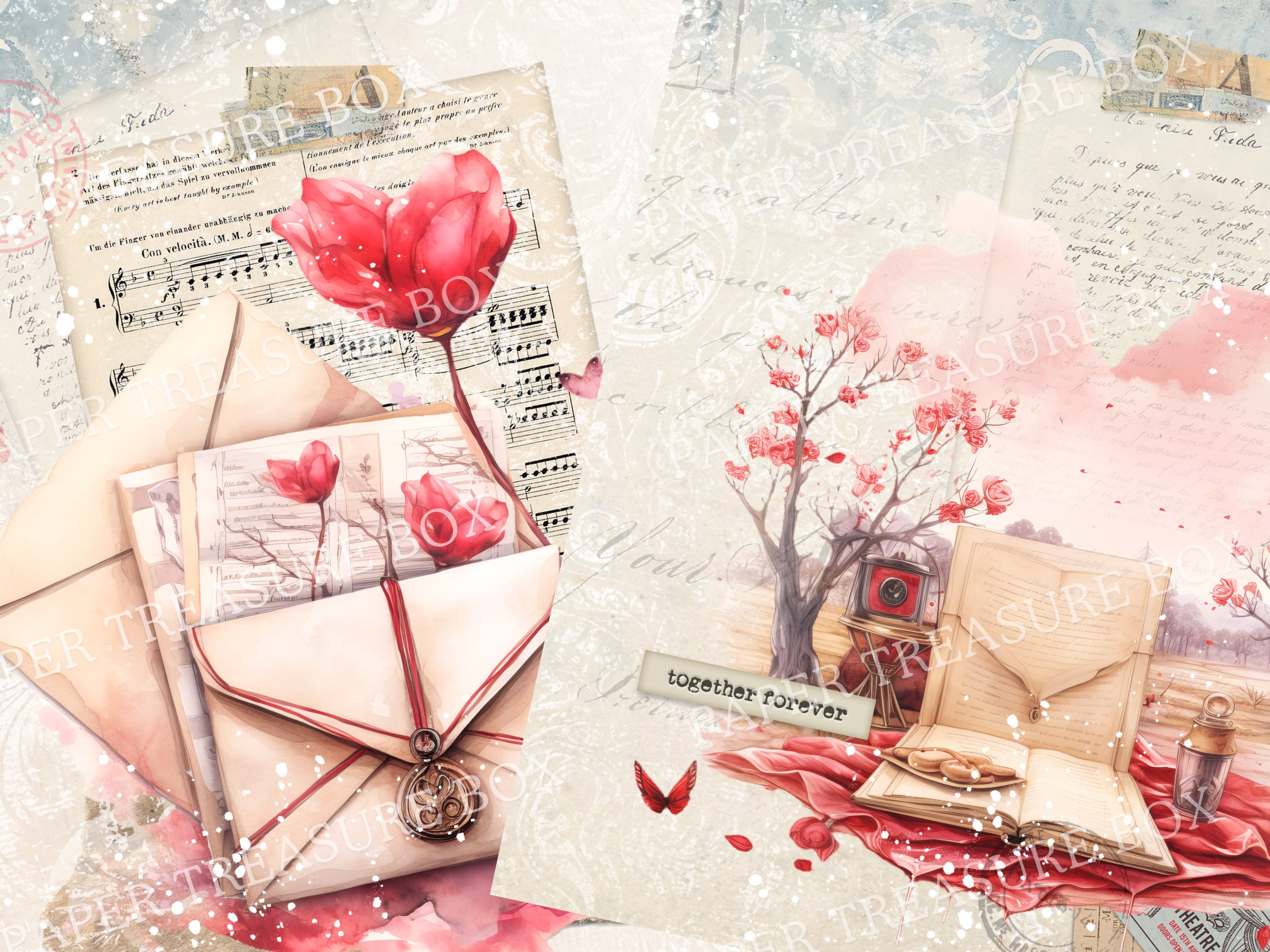 Vintage Love Letters: Printable Journal Pages, Romantic Digital Paper ...