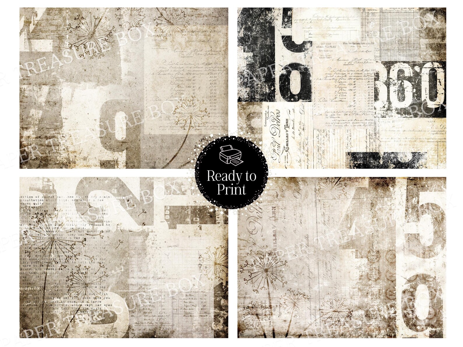 Grunge Collage Junk Journal Pages, Printable Ledgers and Neutral ...